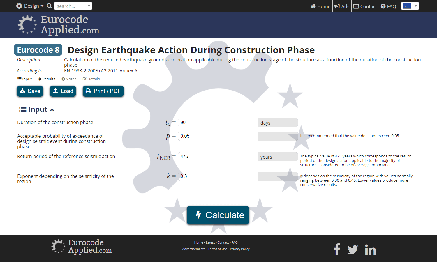 Calculation of earthquake action during construction phase - Eurocode 8